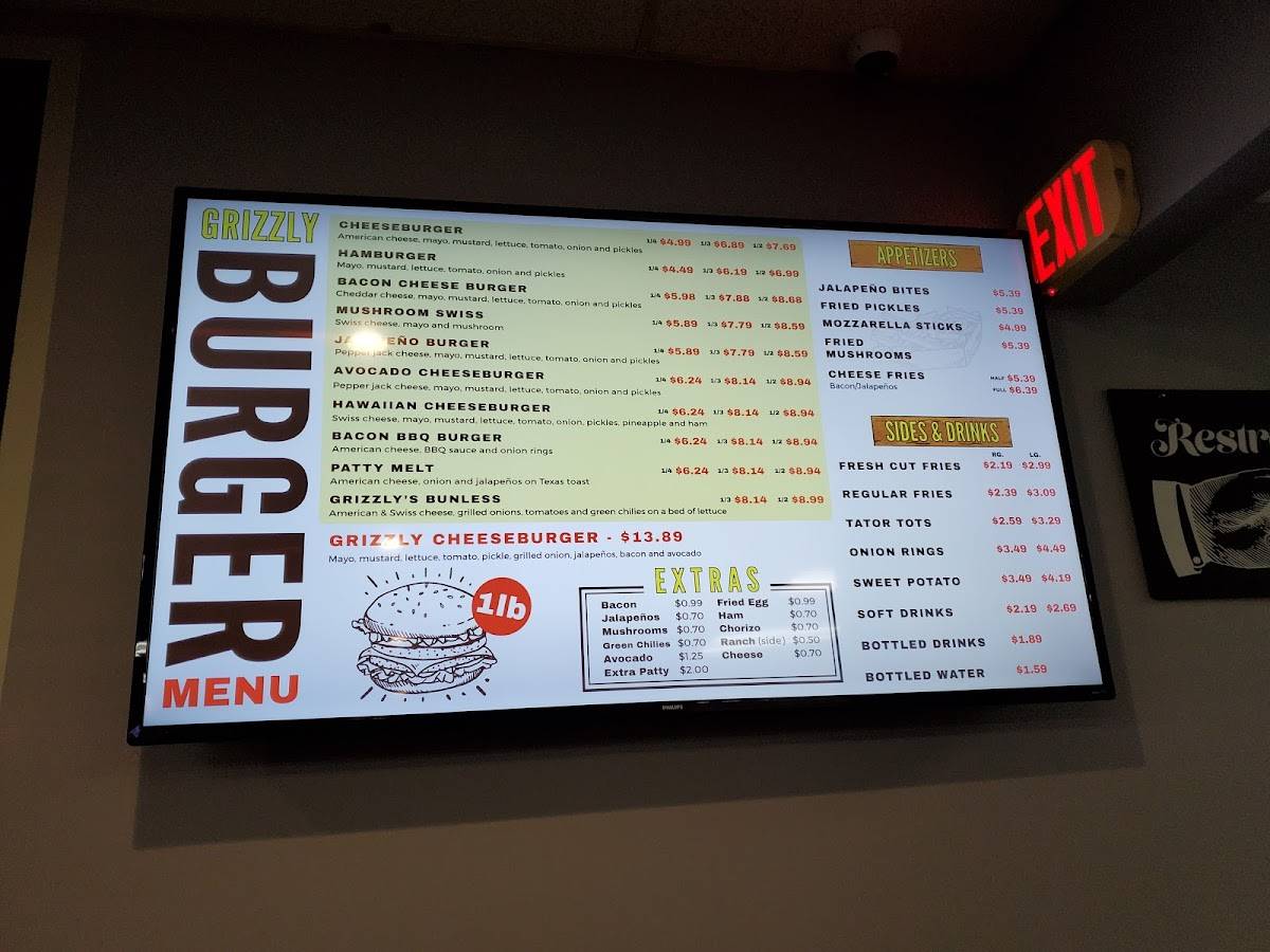 Menu at Grizzly Burger House restaurant, Savoy, 106 E Hayes St