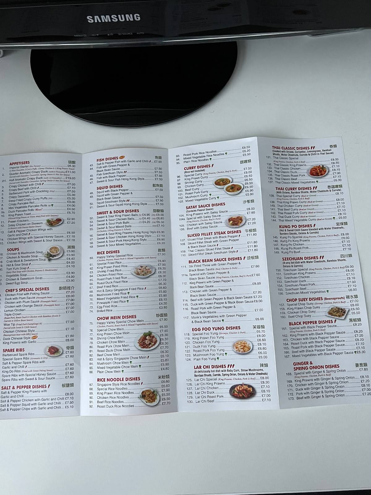 Menu at Happy Valley restaurant, Whipsnade