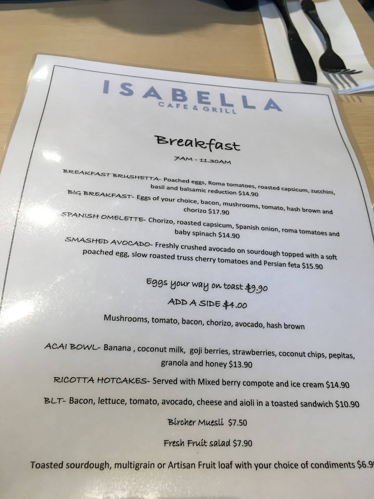 Menu at Isabella Cafe, Parkville, 300 Grattan St