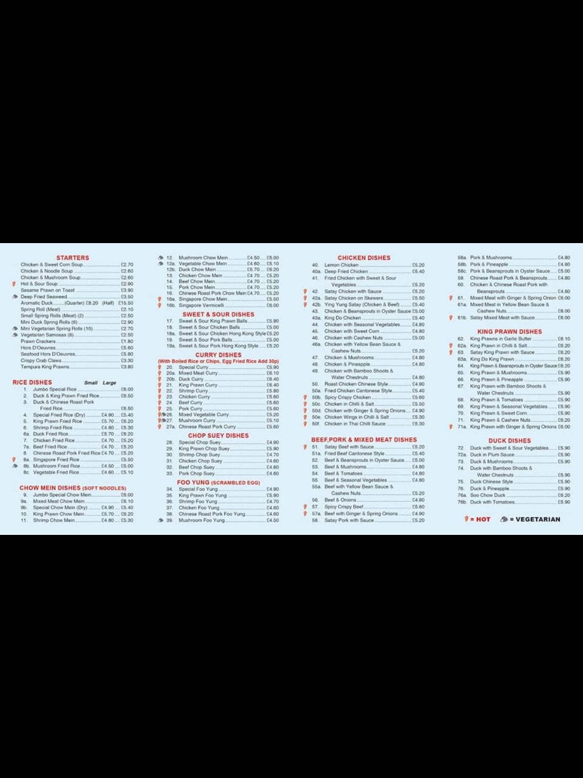 Menu at Jumbo Chinese Takeaway fast food, Irthlingborough