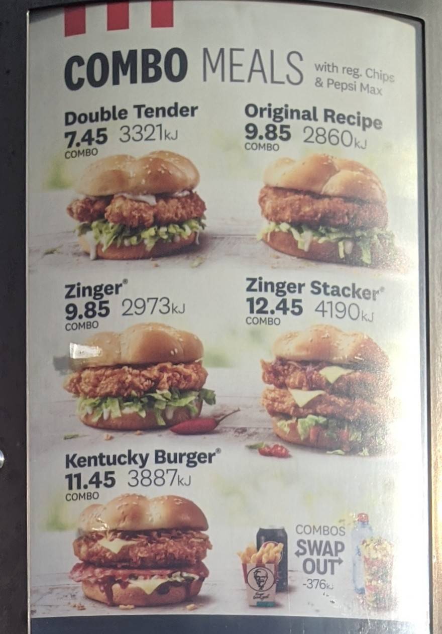 Carta de comida rápida KFC Mt Isa, Mount Isa