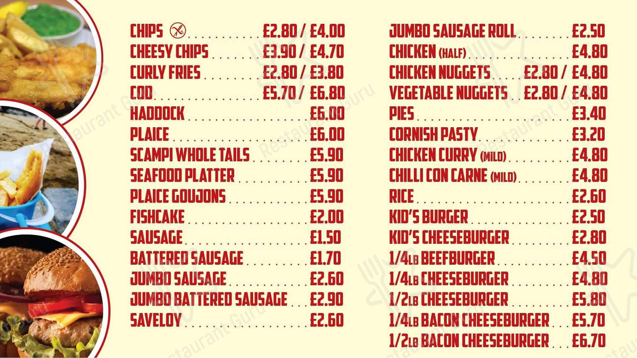 Menu at Lynbay Fish & Chips Shop Restaurant & Takeaway, Ilfracombe