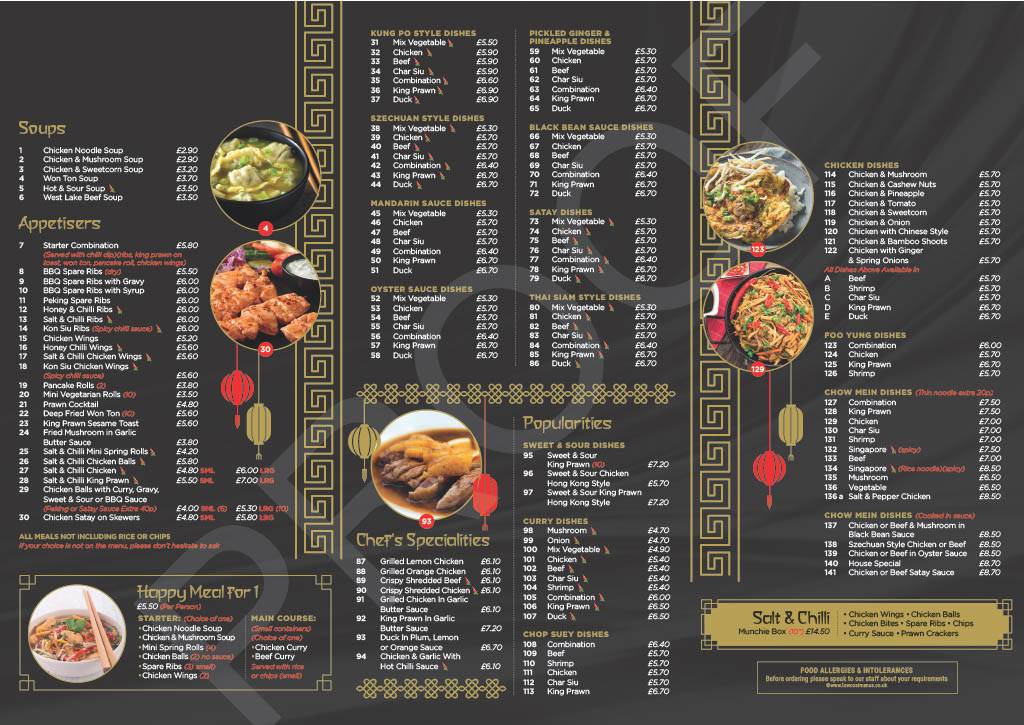 Menu at Oriental House fast food, Coatbridge, 73 Main St