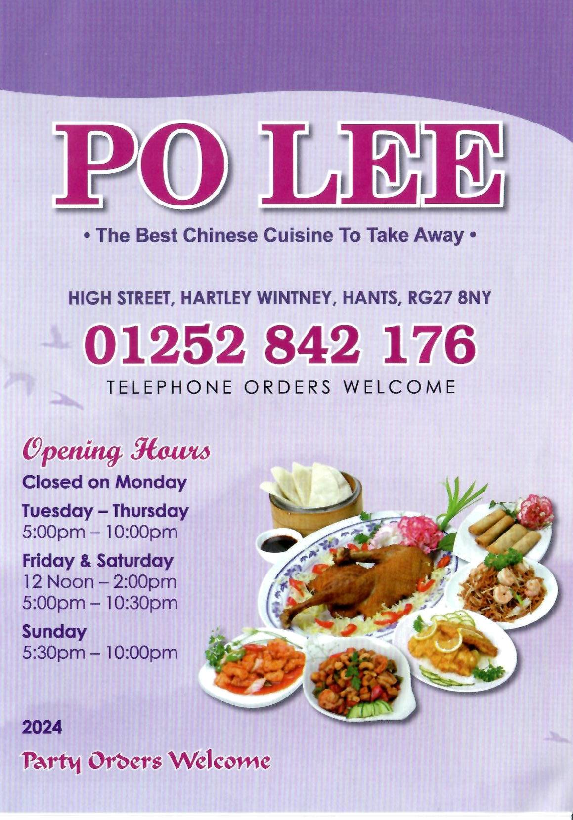 Menu at PO Lee fast food, Hook, High St