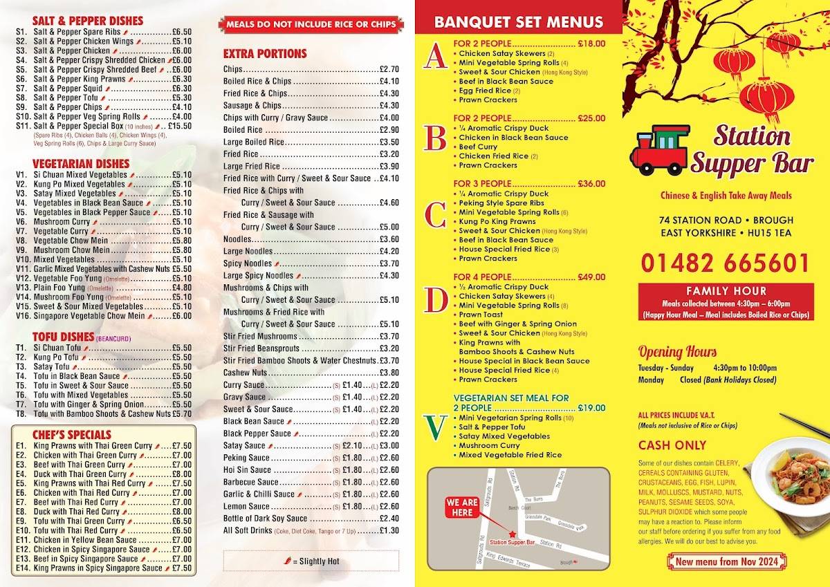 Menu at Station Supper fast food, Brough