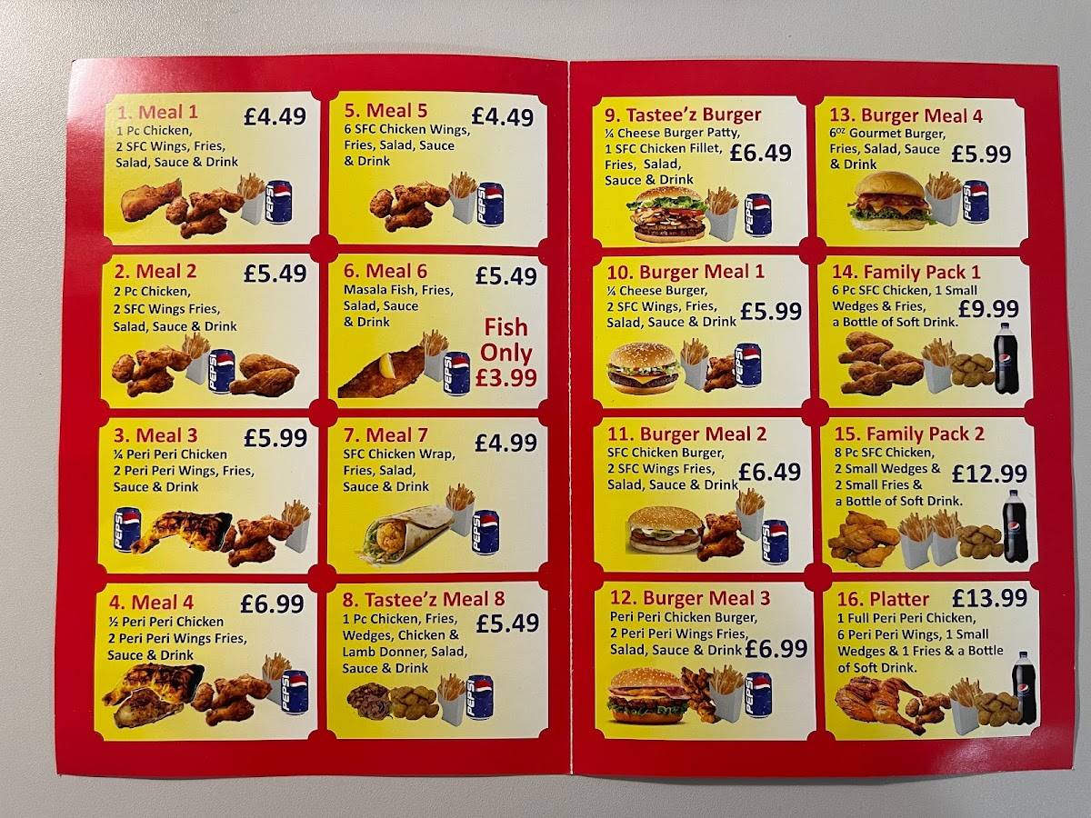 Menu at Tasteez fast food, Sheffield
