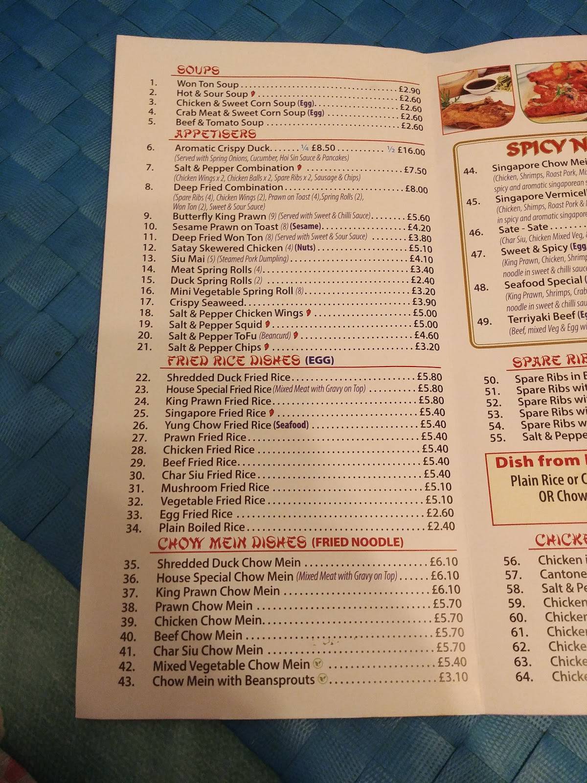 Menu at Tasty China fast food, Chester