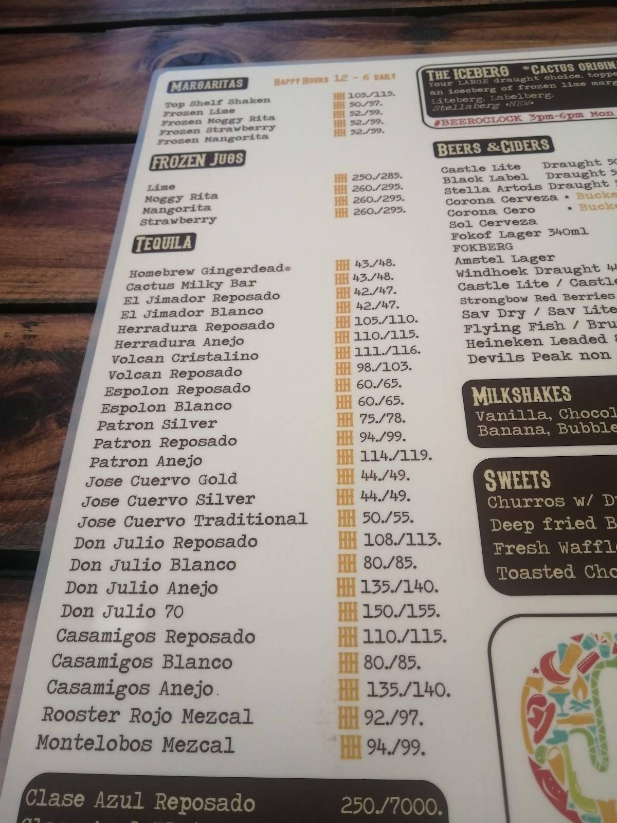 Menu at Fat Cactus Tygervalley restaurant, Cape Town