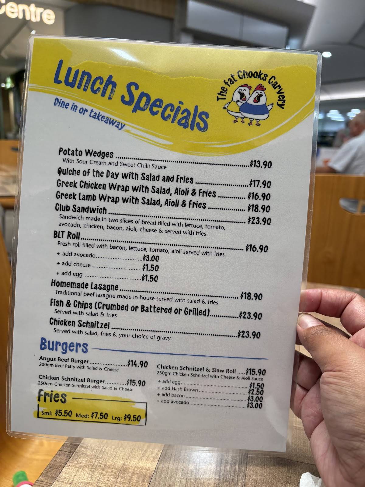 Menu at Fat Chooks Carvery, Springwood