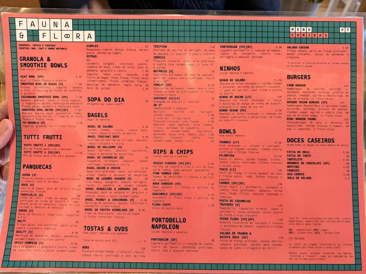 Menu at Fauna & Flora- Anjos restaurant, Lisbon, R. Febo Moniz 27A