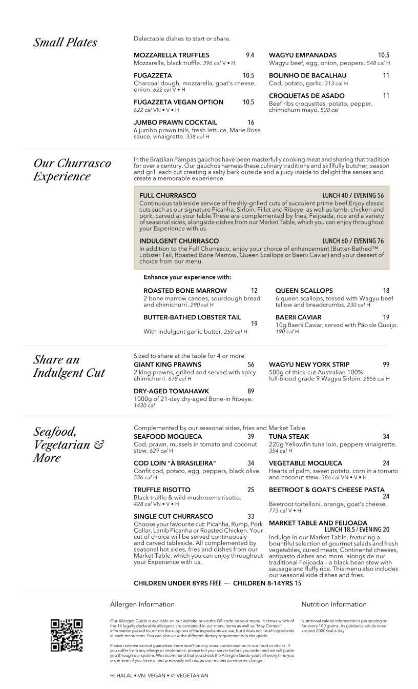 Menu at Fazenda Rodizio Bar & Grill Manchester, Manchester