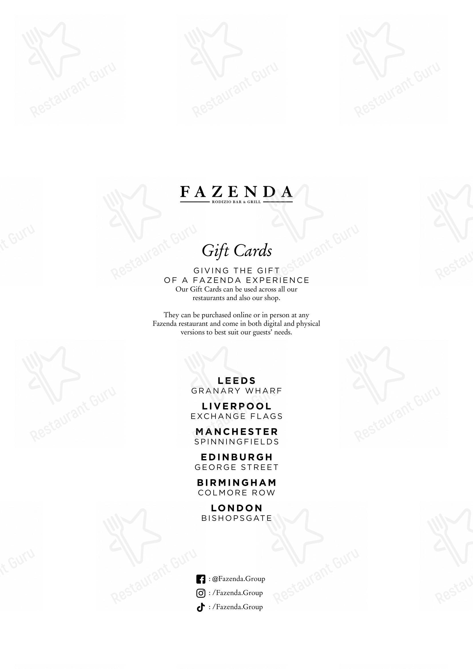 Menu at Fazenda Rodizio Bar & Grill Manchester, Manchester