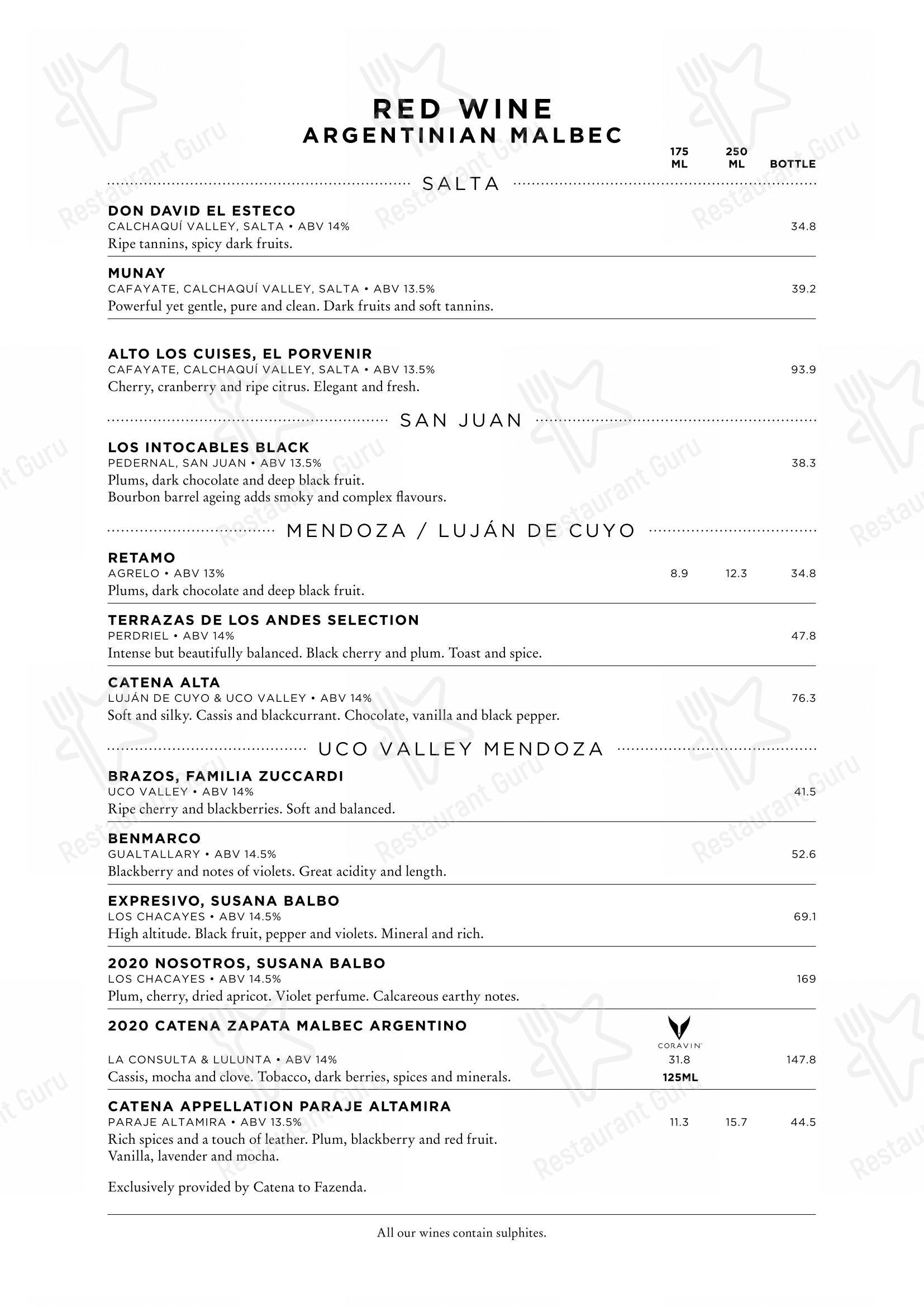 Menu at Fazenda Rodizio Bar & Grill Manchester, Manchester