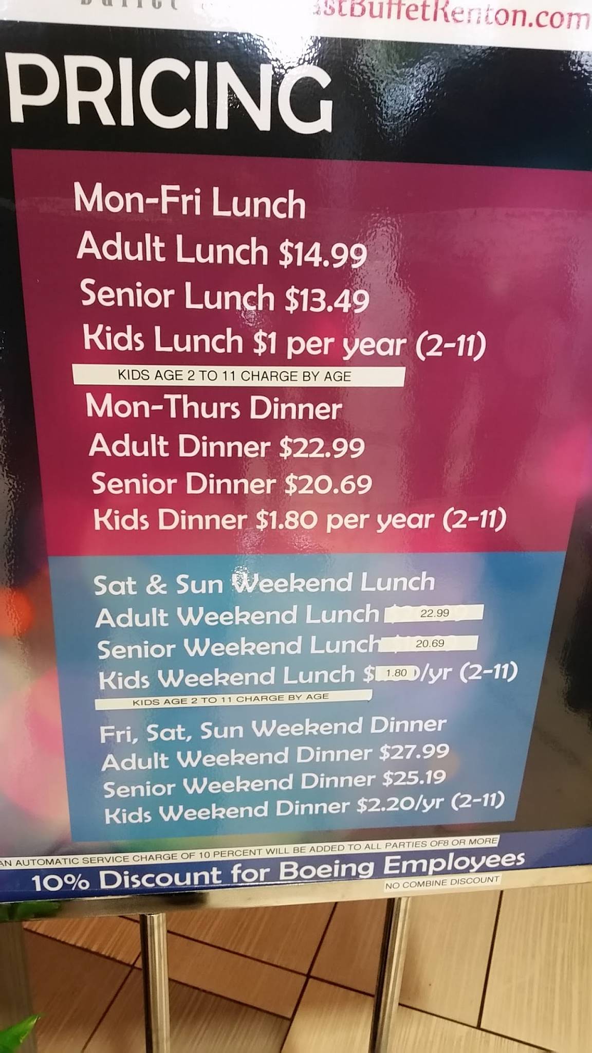 Menu at Feast Buffet restaurant, Renton