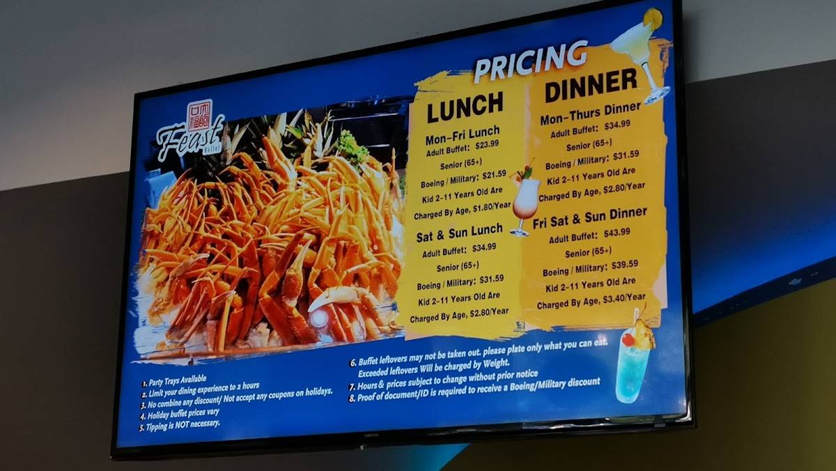 Menu at Feast Buffet restaurant, Renton