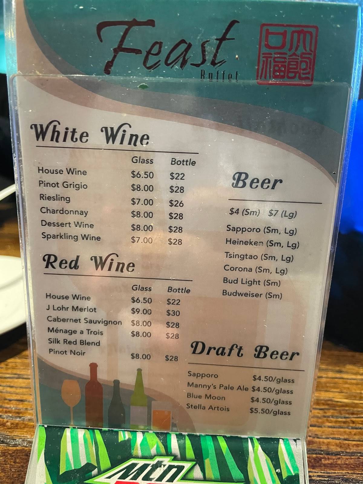 Menu at Feast Buffet restaurant, Renton