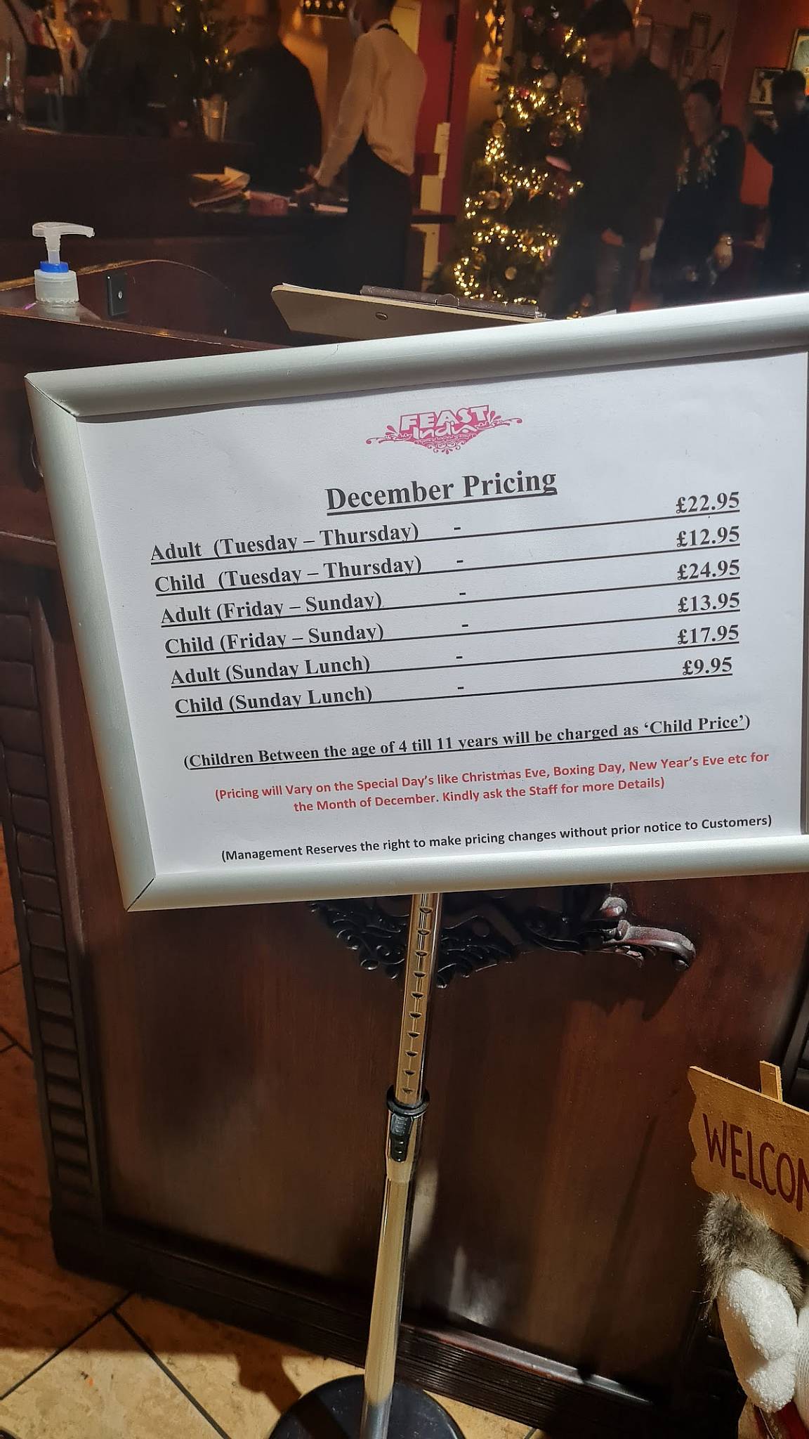 Menu at Feast India restaurant, Leicester