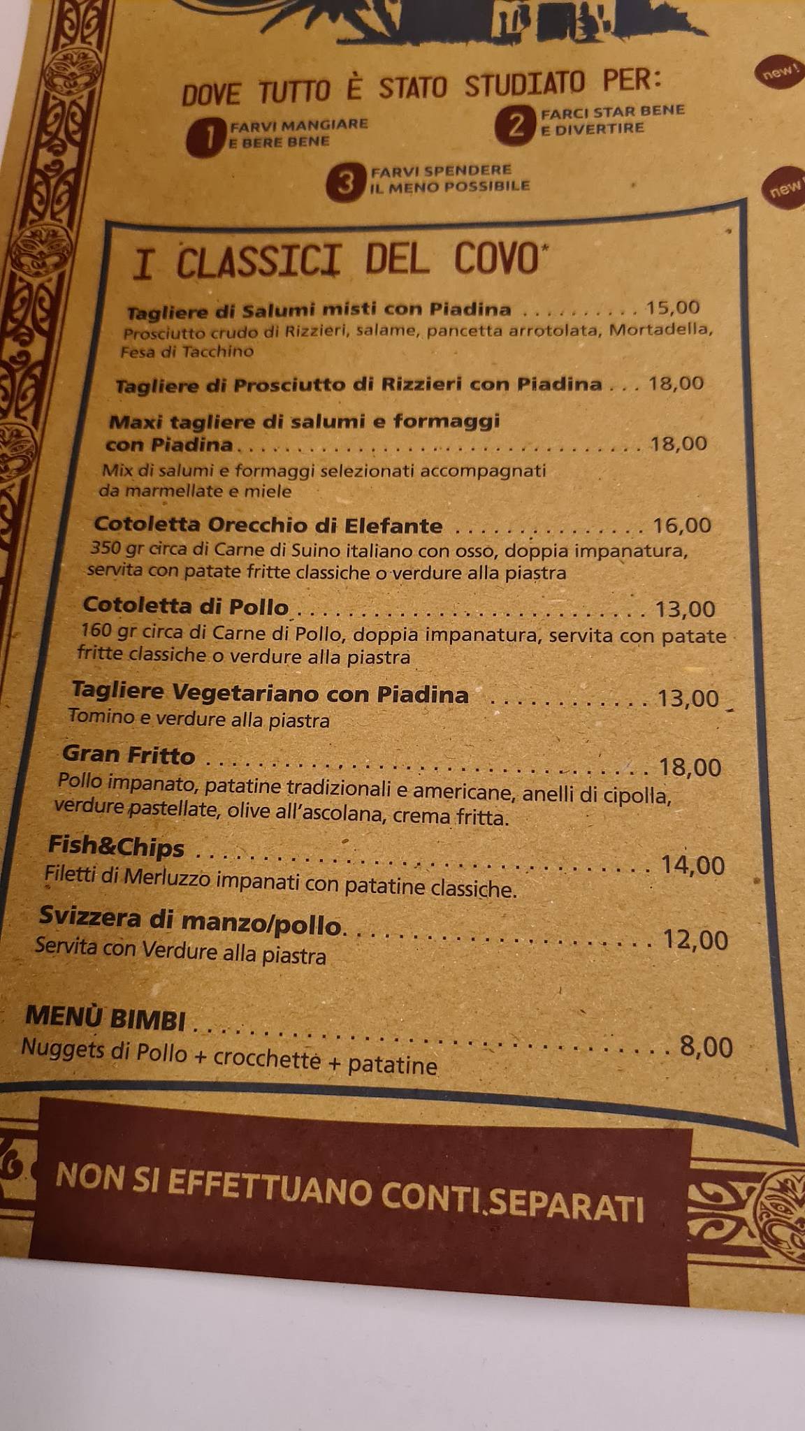 Menu da Il Covo del Gusto ristorante, Ferrara