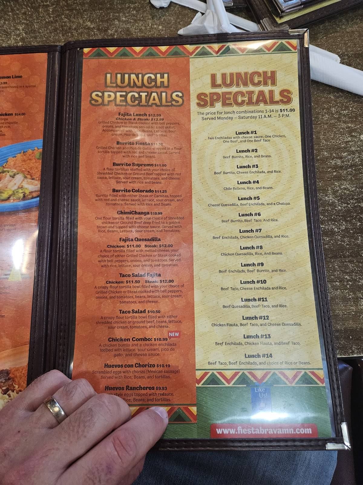 Menu at Fiesta Brava restaurant, Fergus Falls