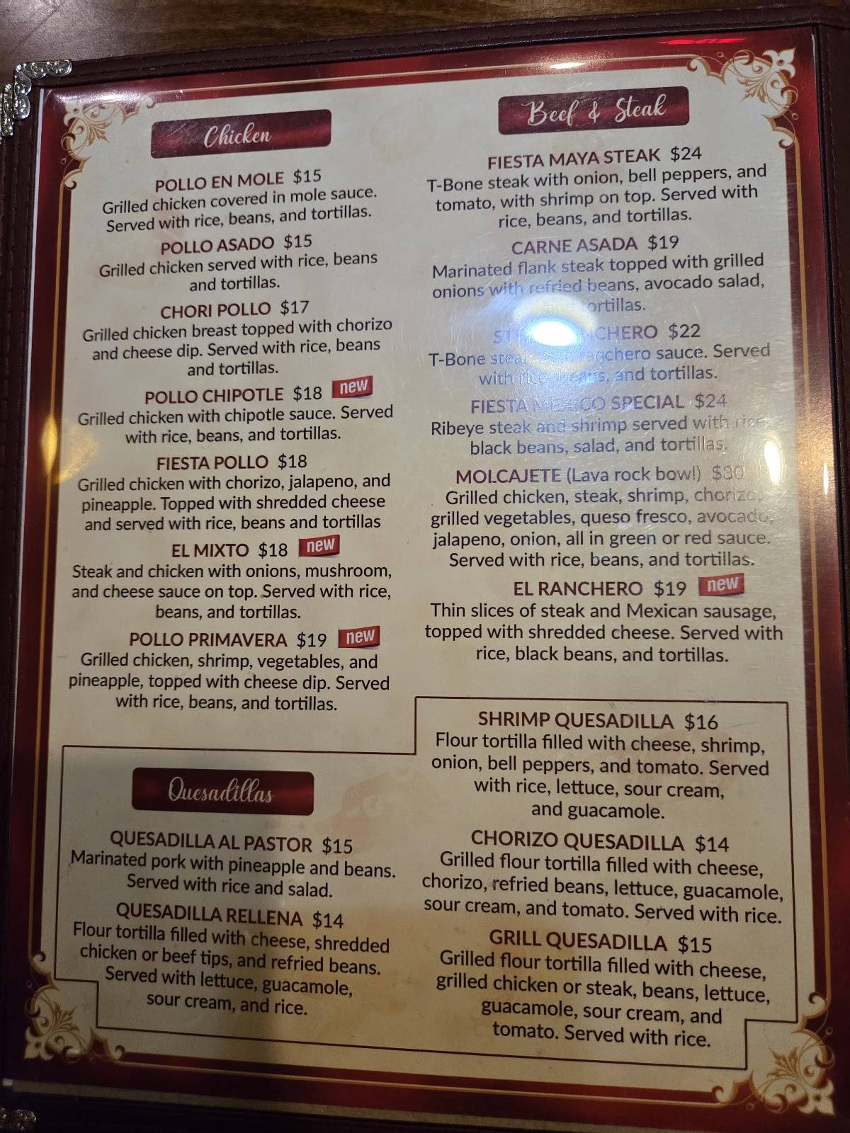 Menu at Fiesta Maya Mexican Grill restaurant, Newark