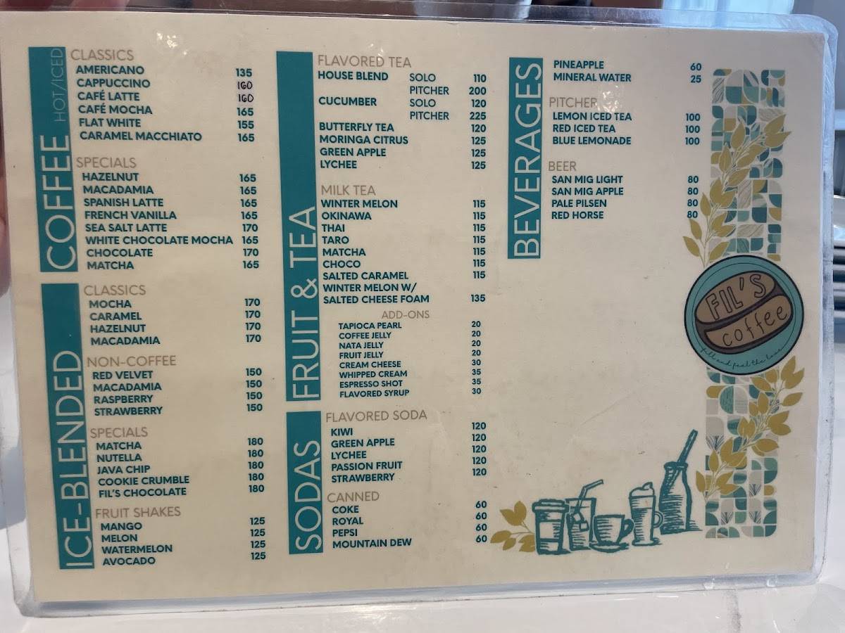 Menu at Filomena's restaurant, Morong