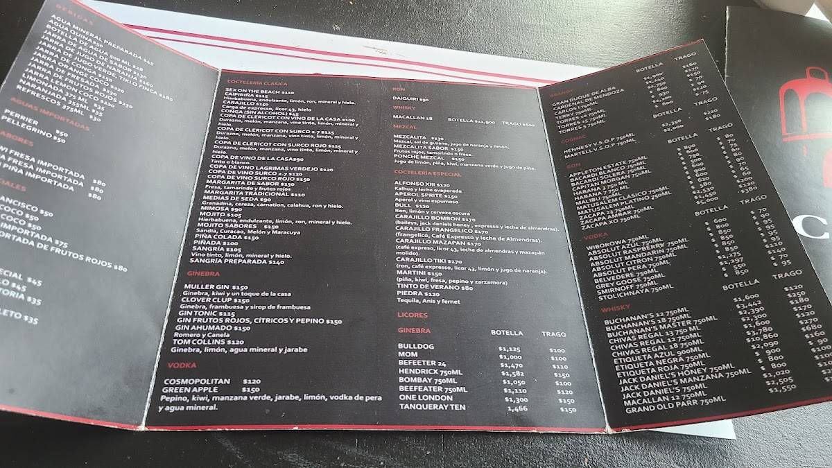 Carta del restaurante Finca Texcoco, Texcoco del Mora