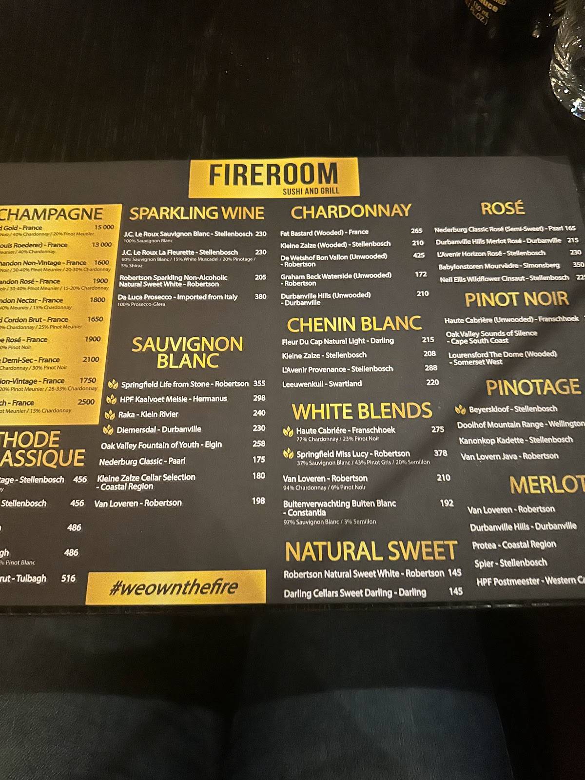 Menu at Fireroom Bedfordview restaurant, Johannesburg, Village View ...
