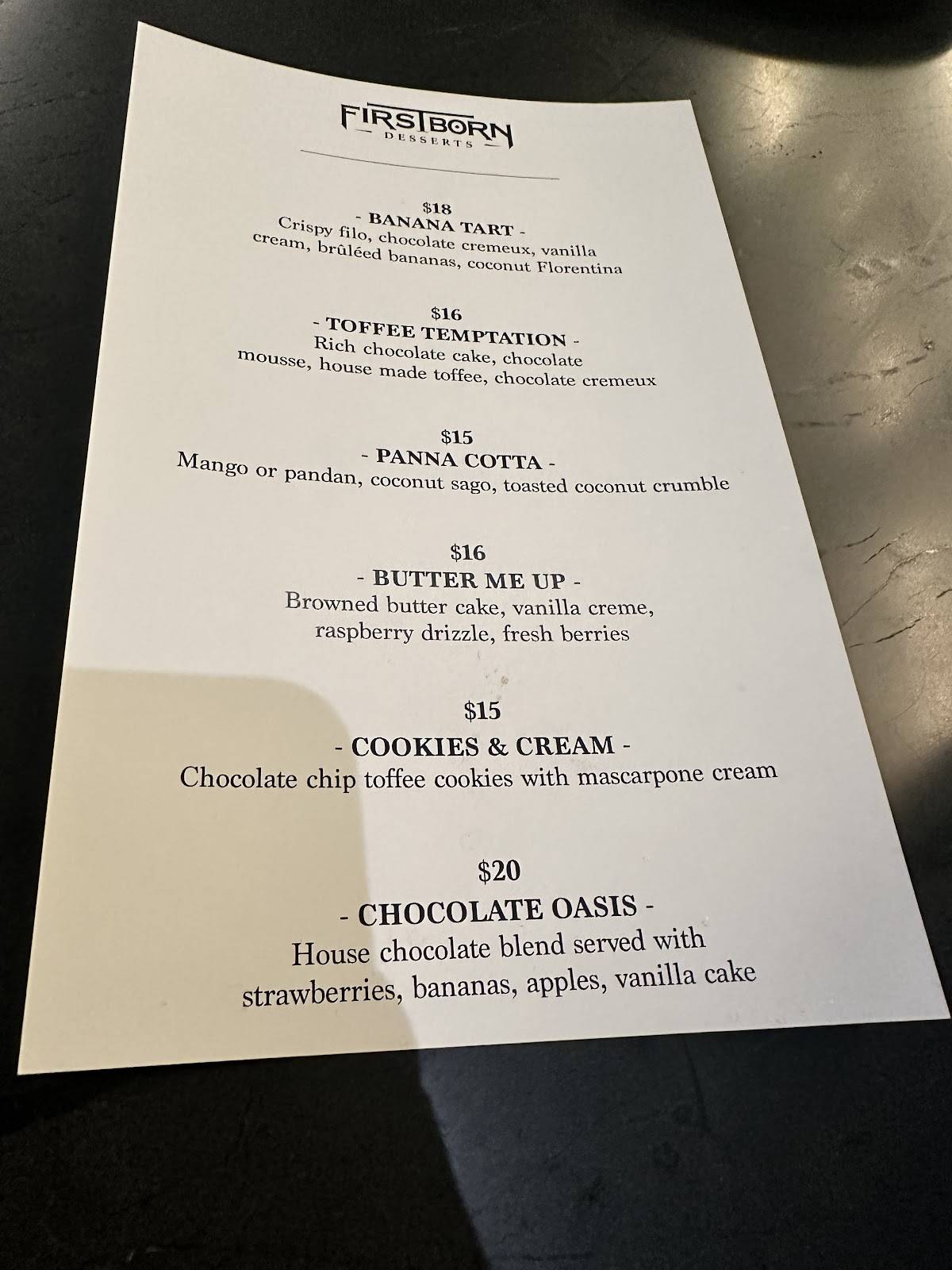 Menu at First Born pub & bar, Los Gatos