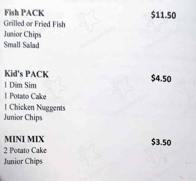 Menu at Fish Palace fast food, Mount Evelyn