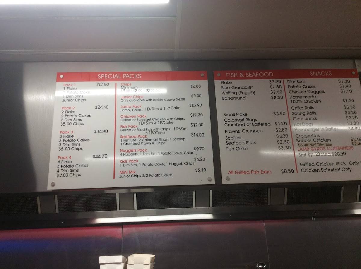 Menu at Fish Palace Mount Evelyn fast food, Mount Evelyn