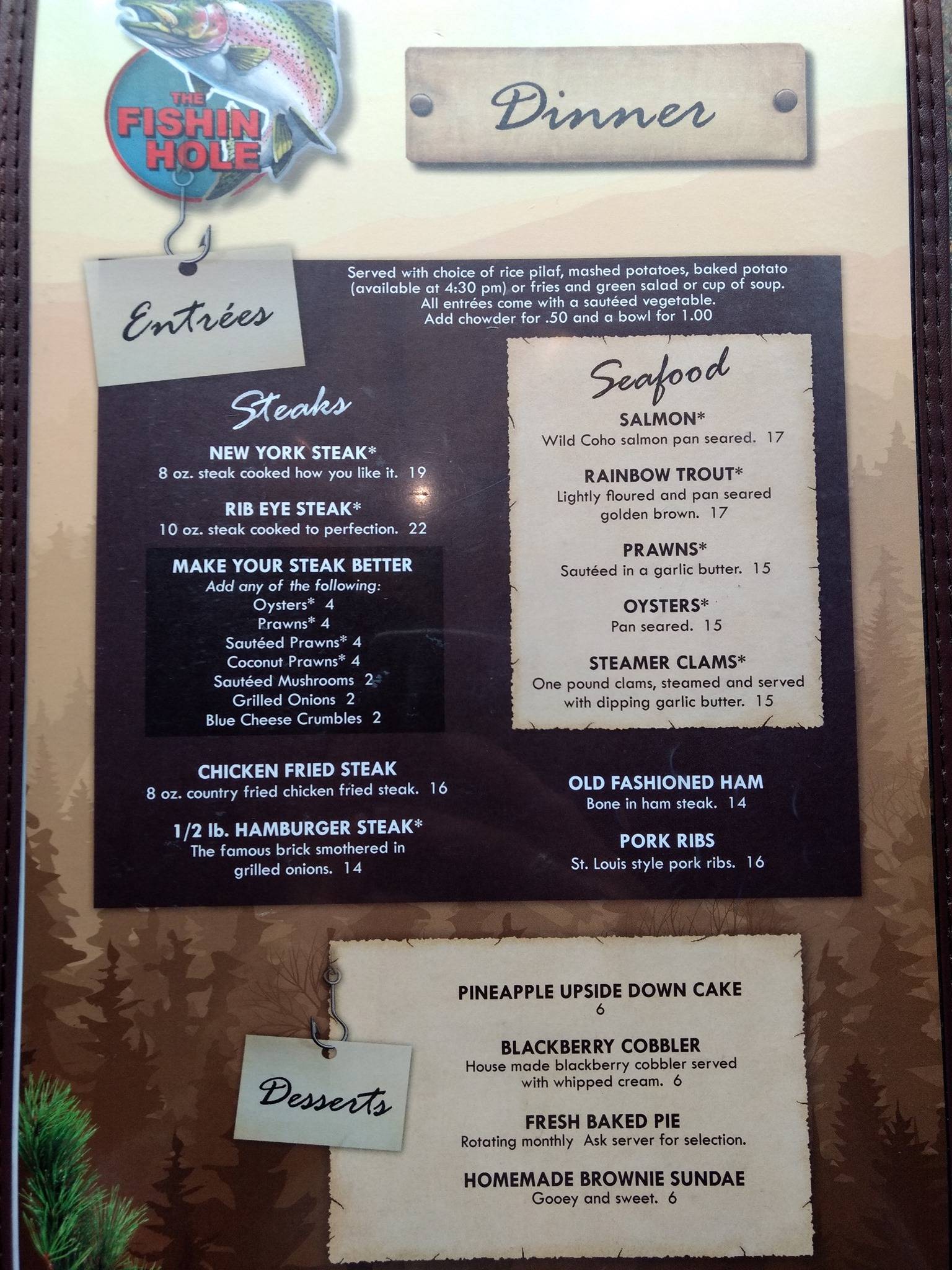 Menu at Fishin Hole Restaurant, Montesano