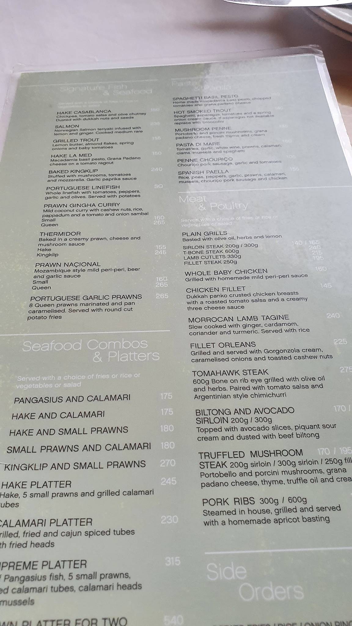 Menu at Fishmonger Centurion restaurant, Centurion