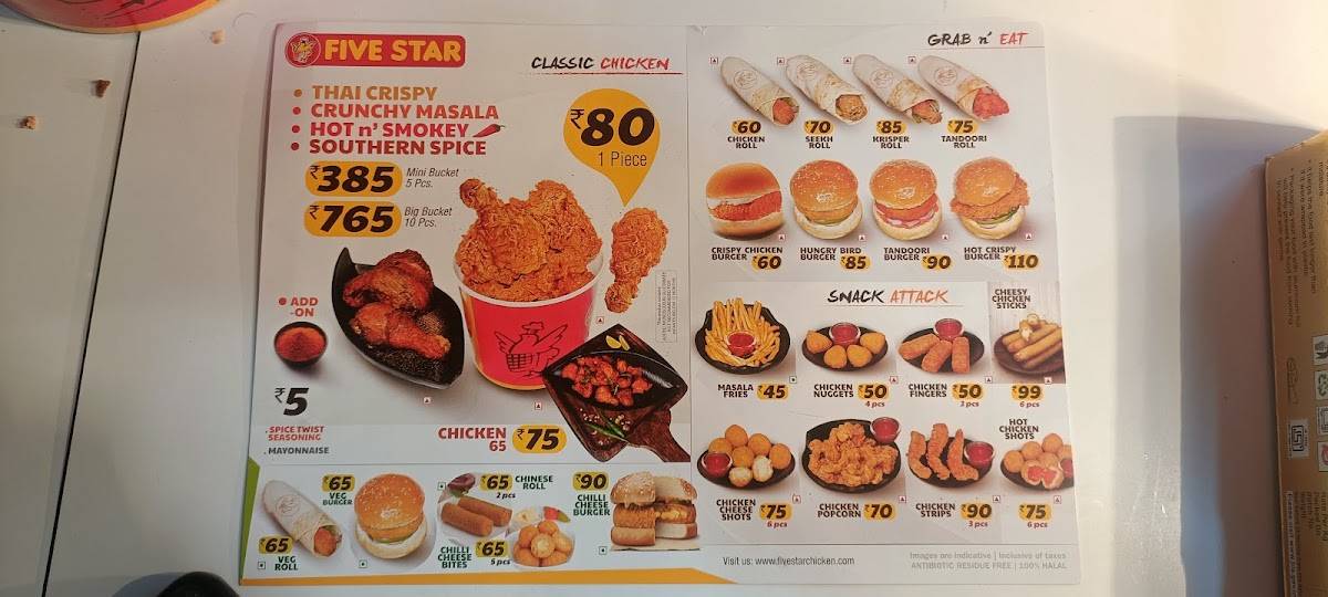 Menu at Five star chicken srirampura, Bengaluru