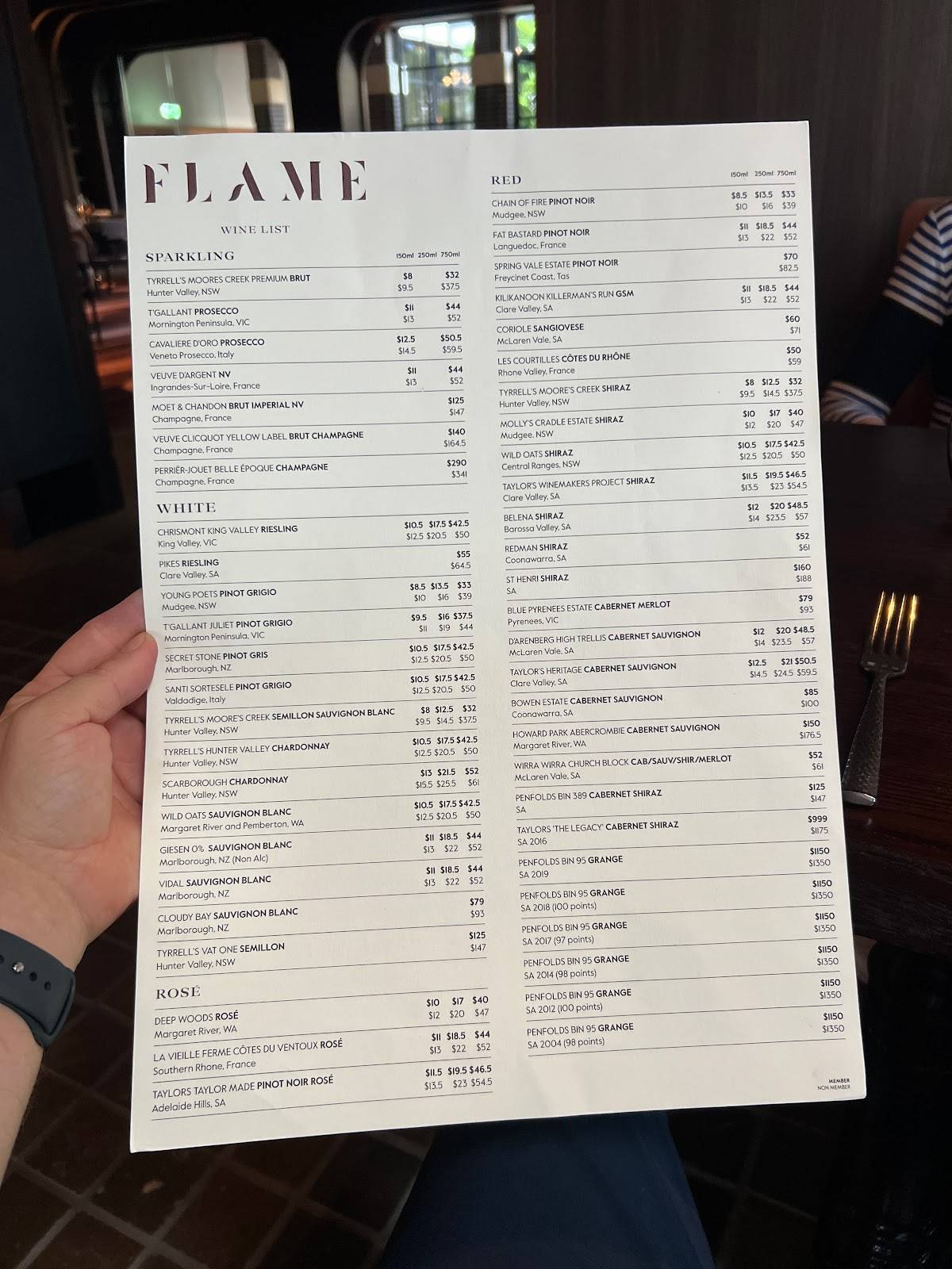 Menu at Flame restaurant, Dee Why
