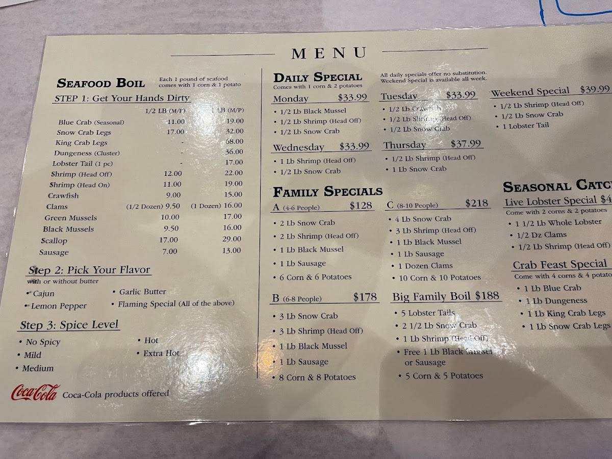 Menu at Flaming Crab Wilkes-Barre, Wilkes-Barre Township