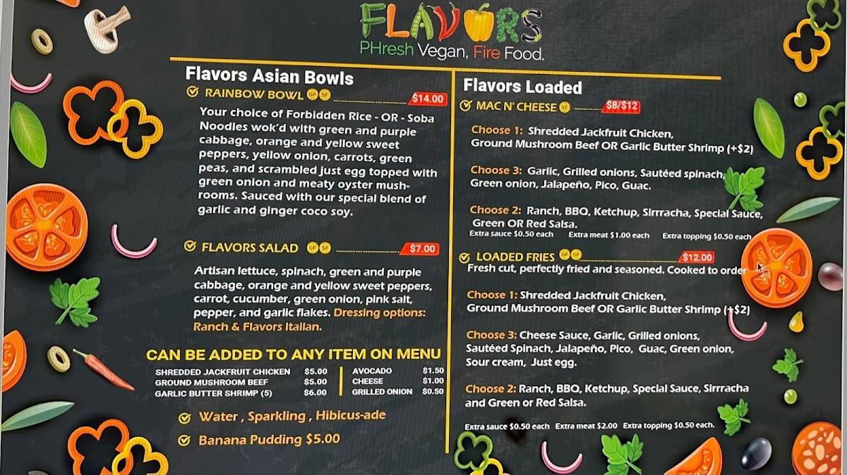 Menu at Flavors Plant Based restaurant, Phoenix