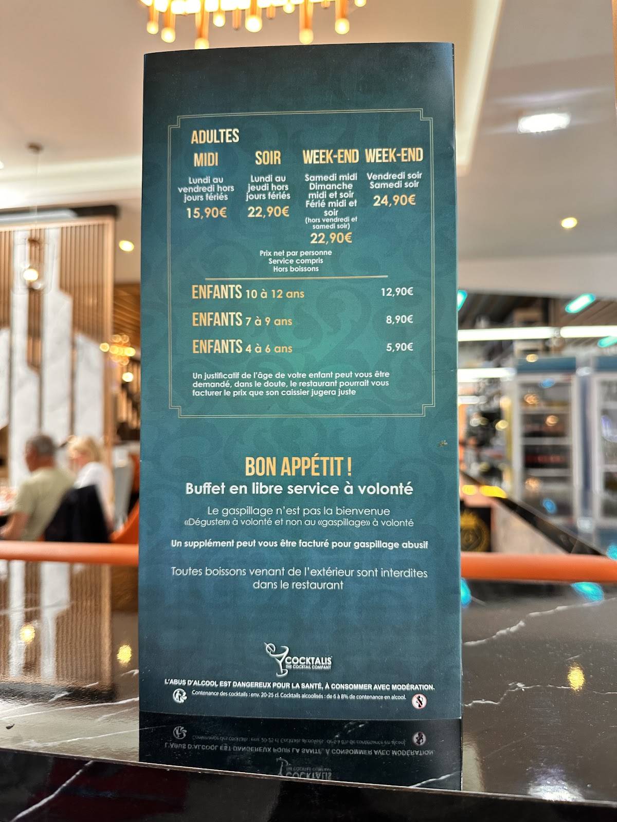 Menu au O'Ciel BUFFET restaurant, Flers