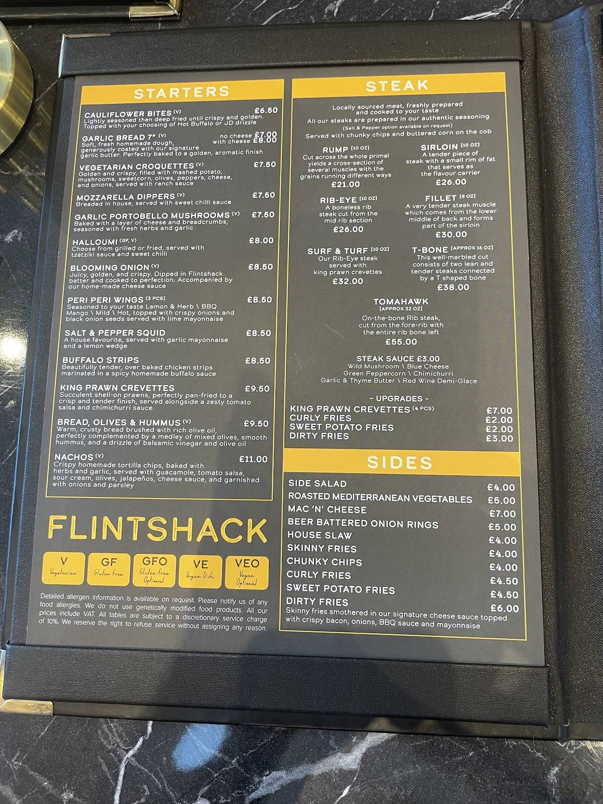 Menu at Flintshack restaurant, Royston