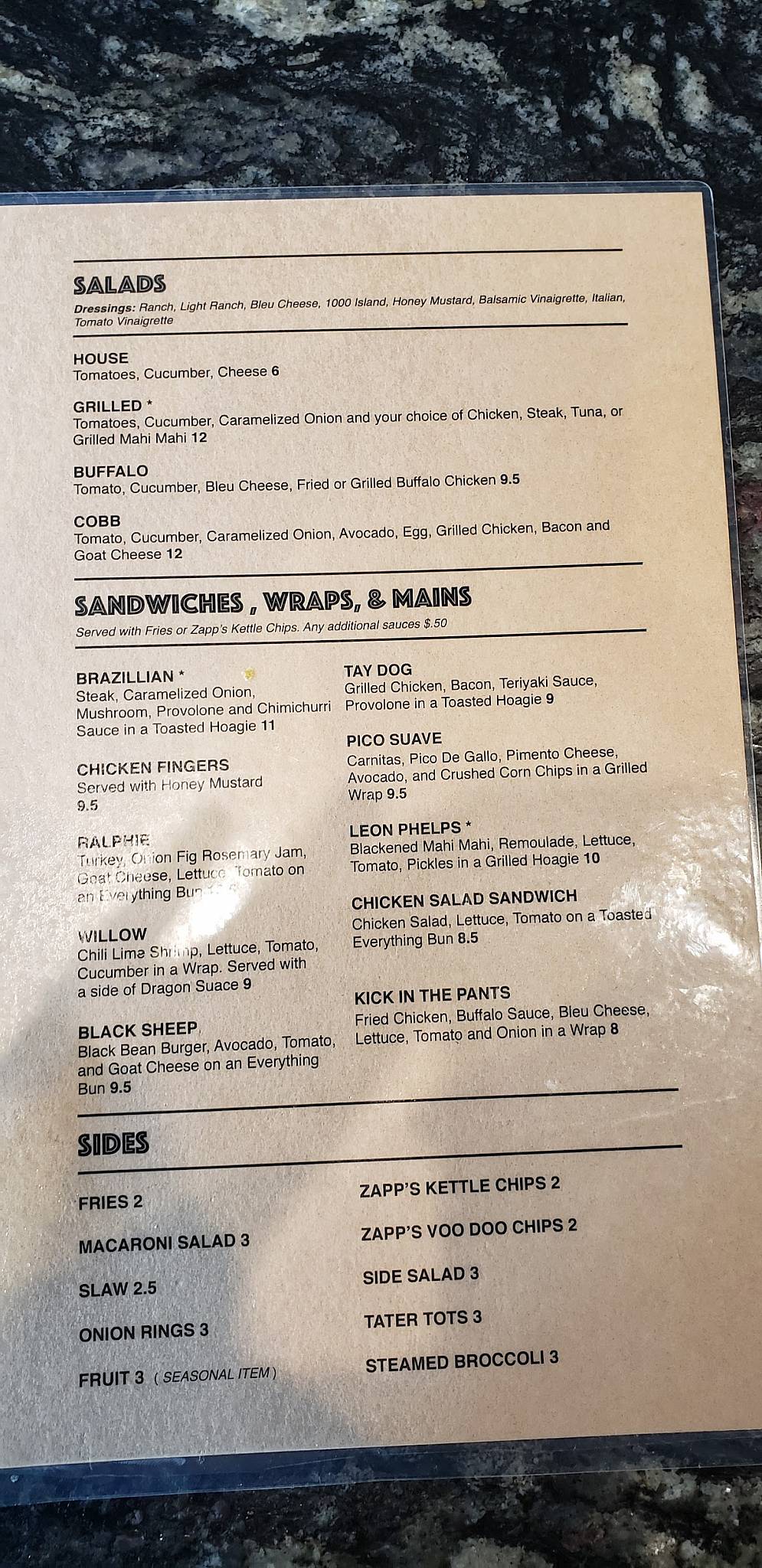 Menu at Birds Nest pub & bar, Florence