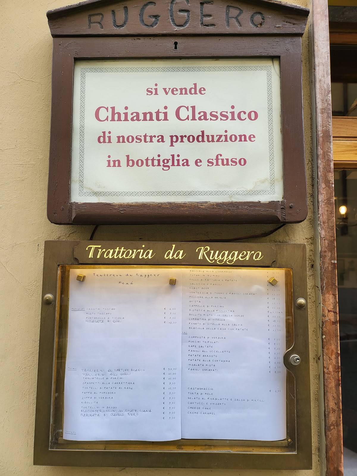 Menu at Trattoria Da Ruggero restaurant, Florence