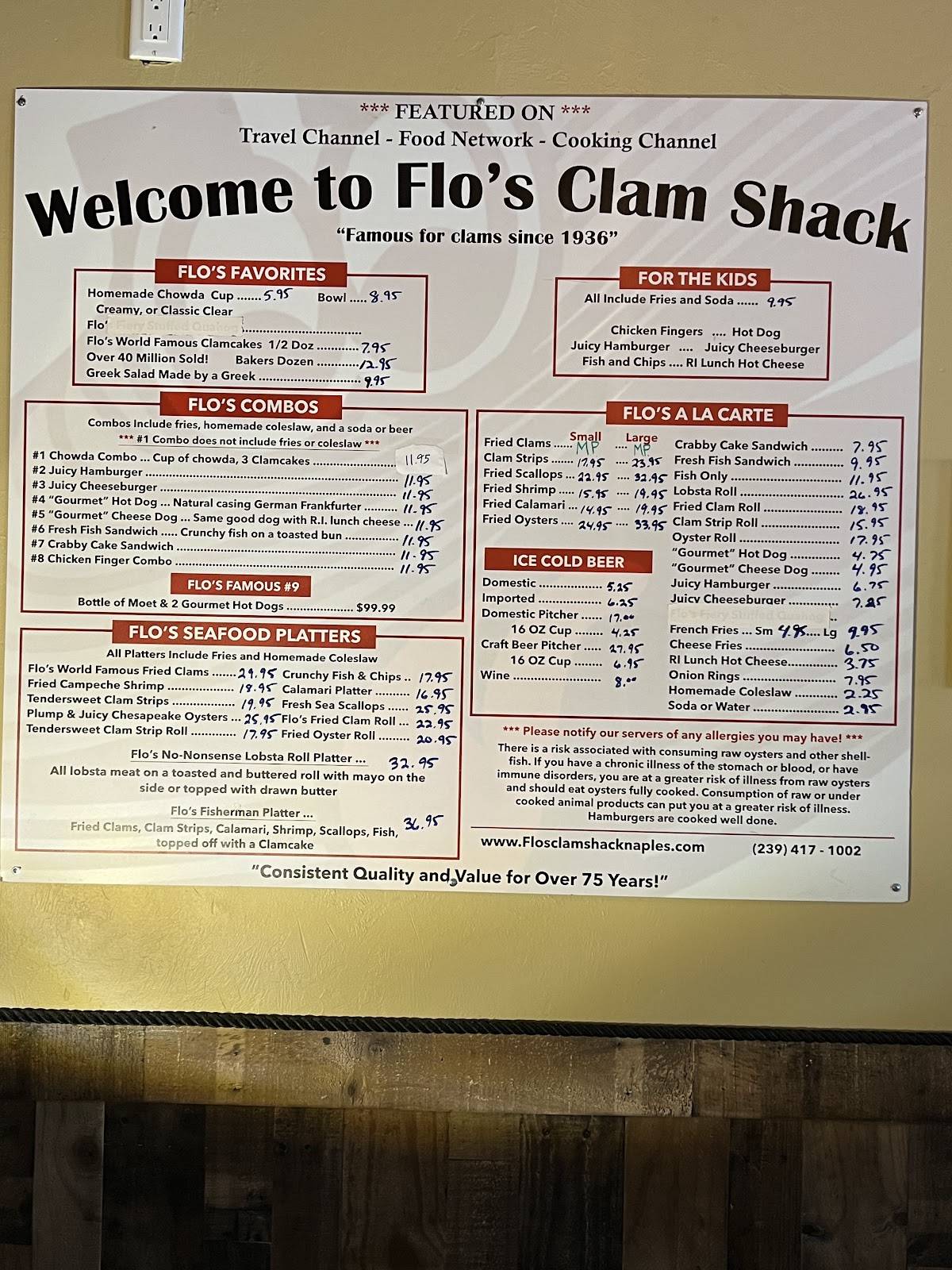Menu at Flo's Clam Shack restaurant, Naples