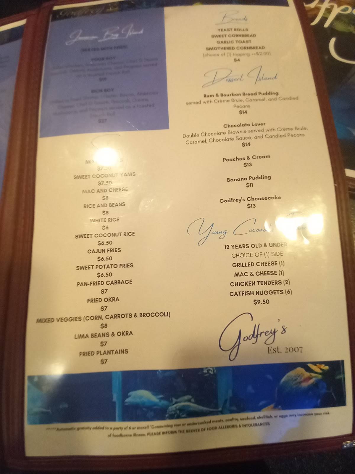Menu at Godfrey's Flagship restaurant, Flowood