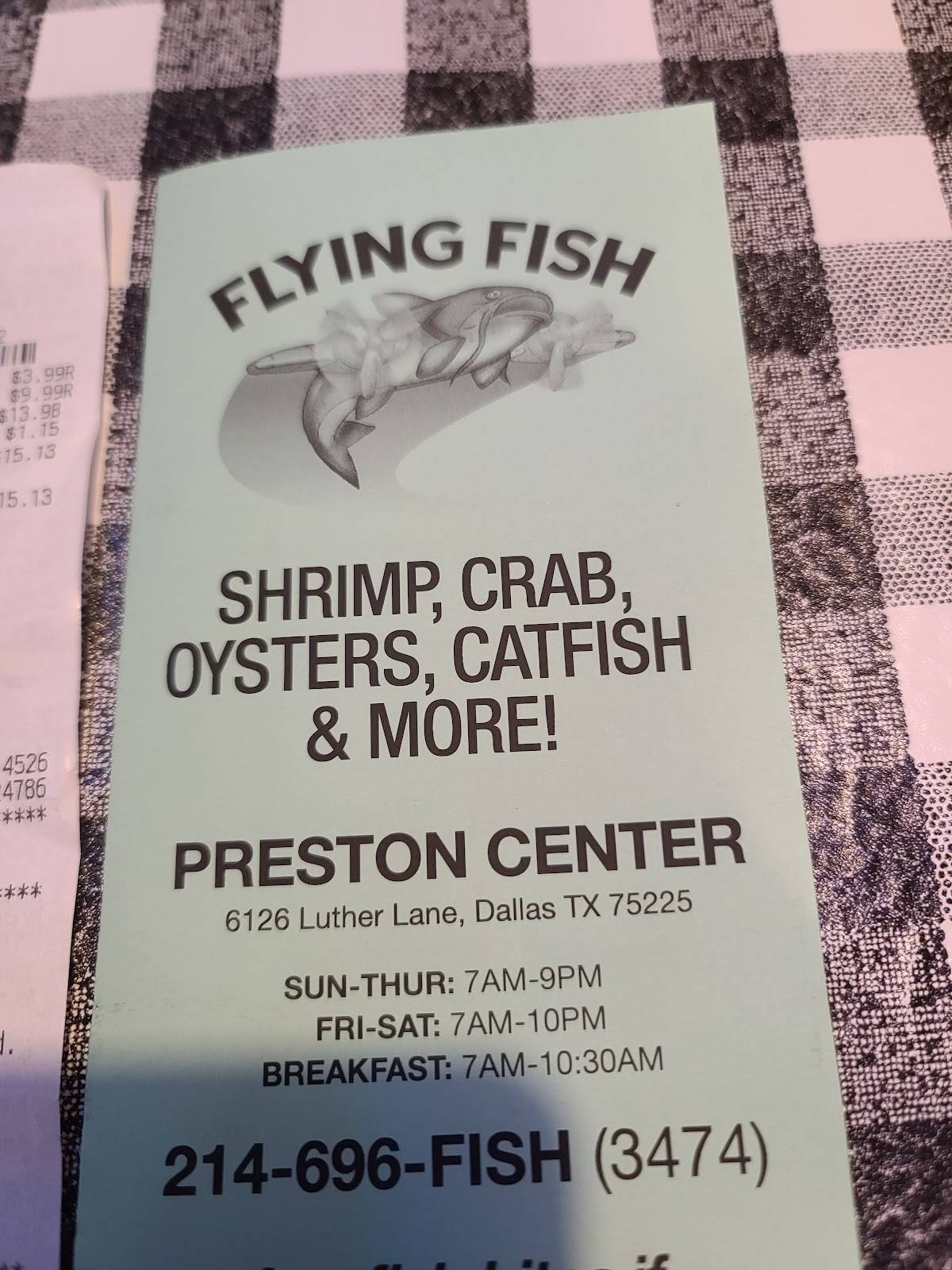 Menu at Flying Fish restaurant, Dallas, Luther Ln