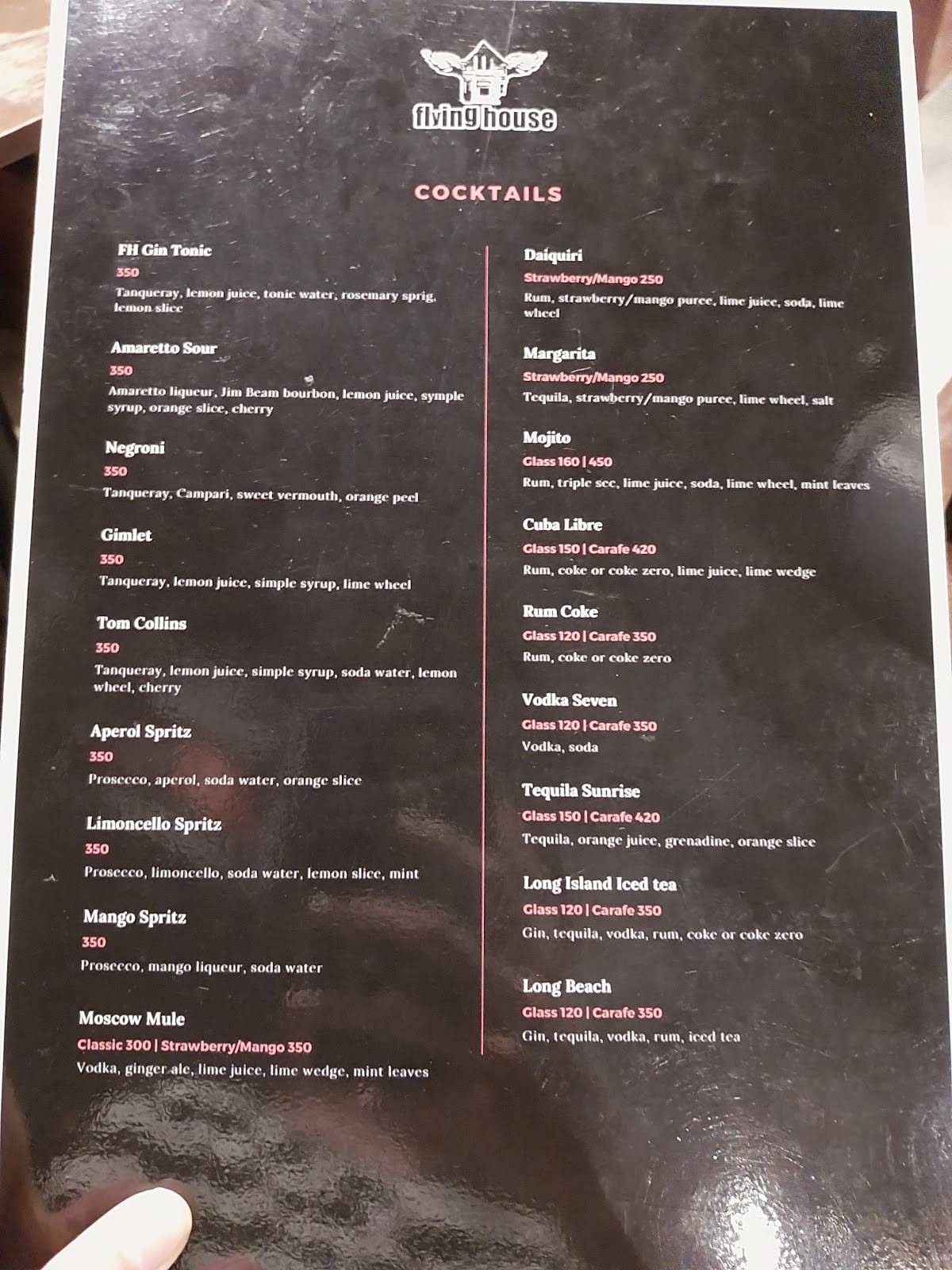 Menu at Flying House restaurant, Quezon City