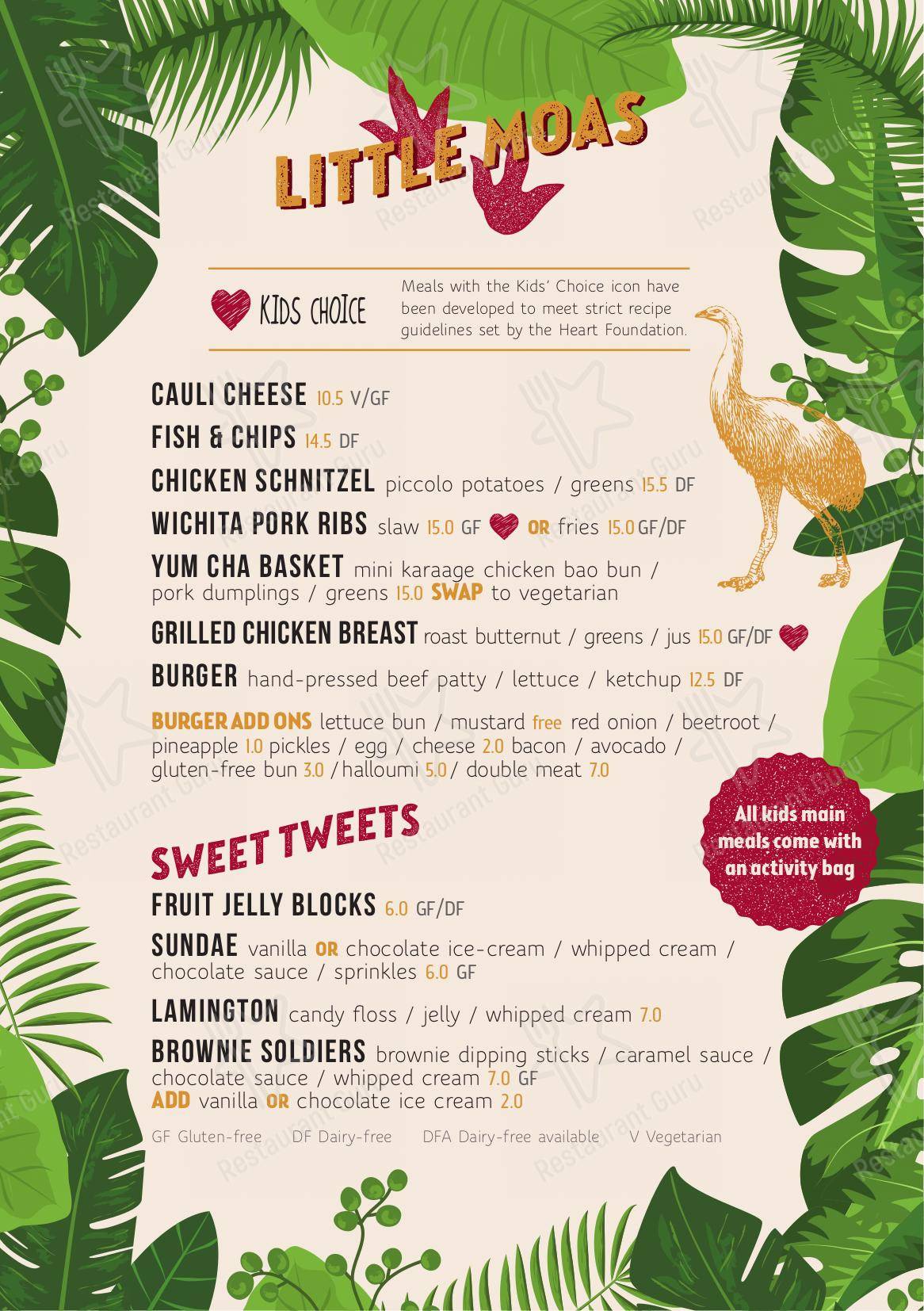 Menu at The Flying Moa pub & bar, Auckland