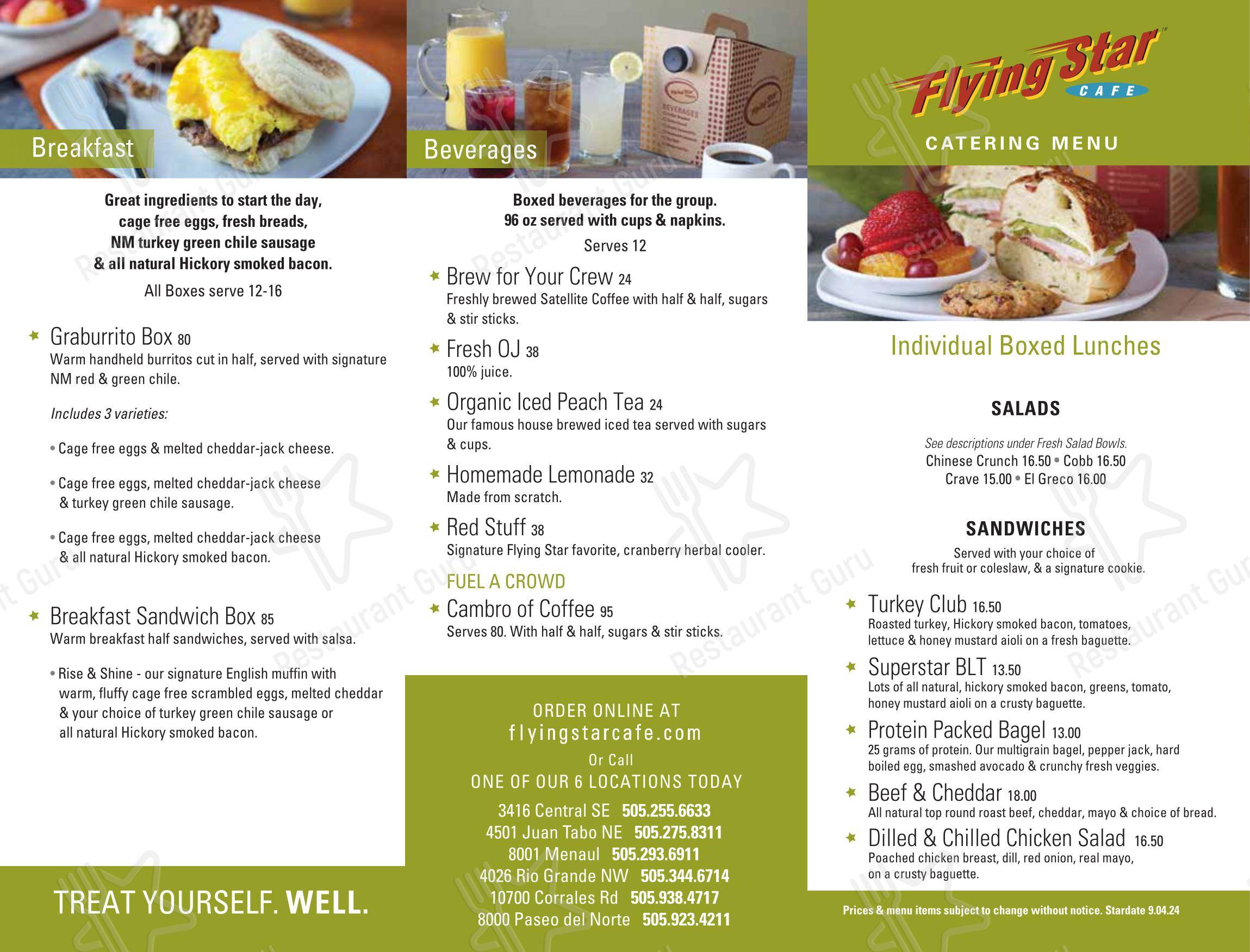 Menu at Flying Star Cafe, Albuquerque, Paseo Del Norte NE Bldg. D