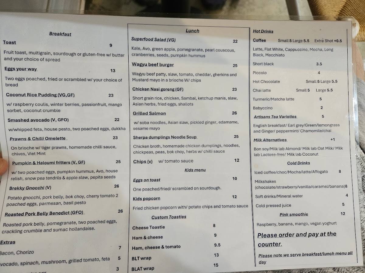 Menu at Fodder cafe, Heathcote