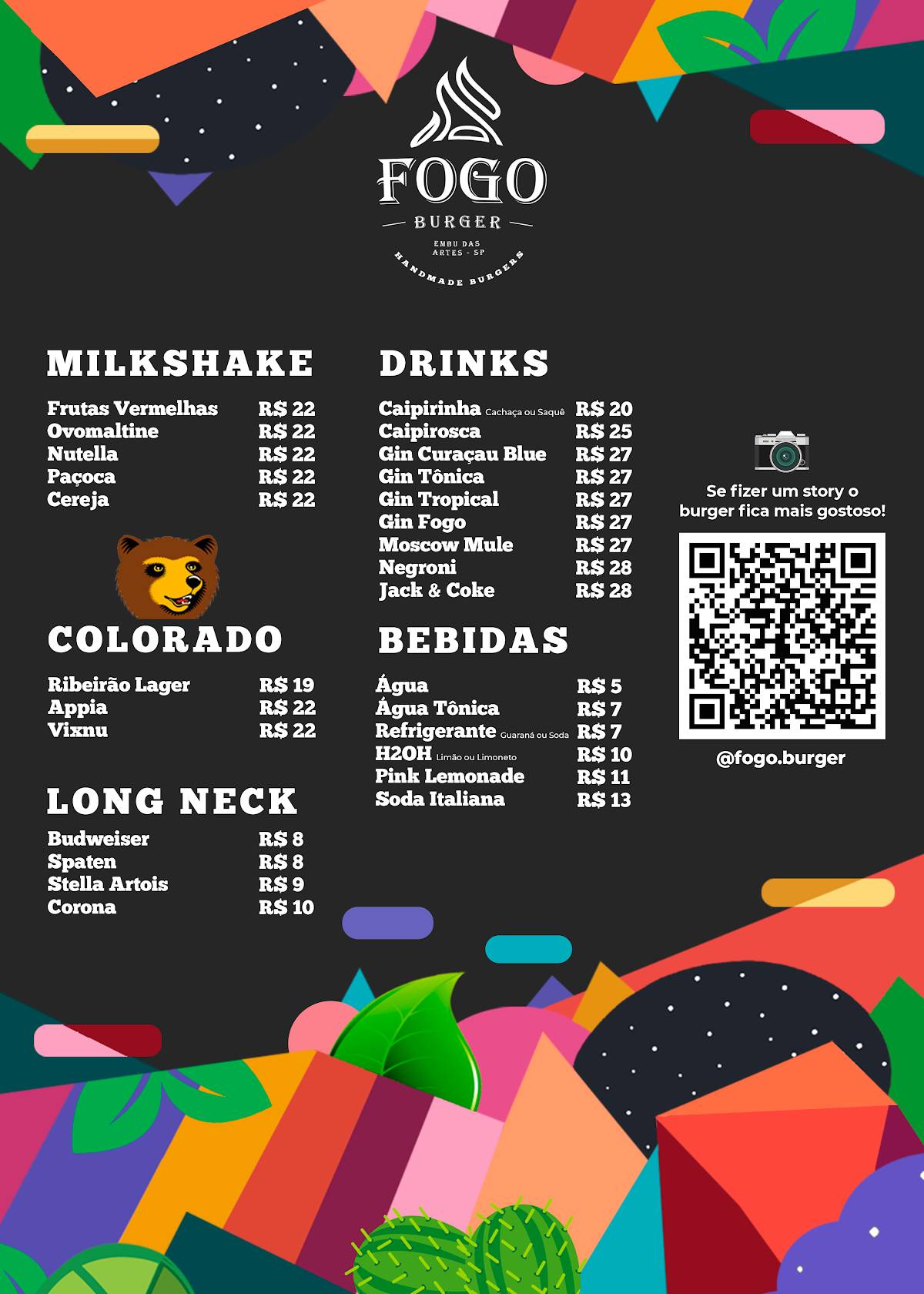 Menu at Fogo Burger restaurant, Embu das Artes