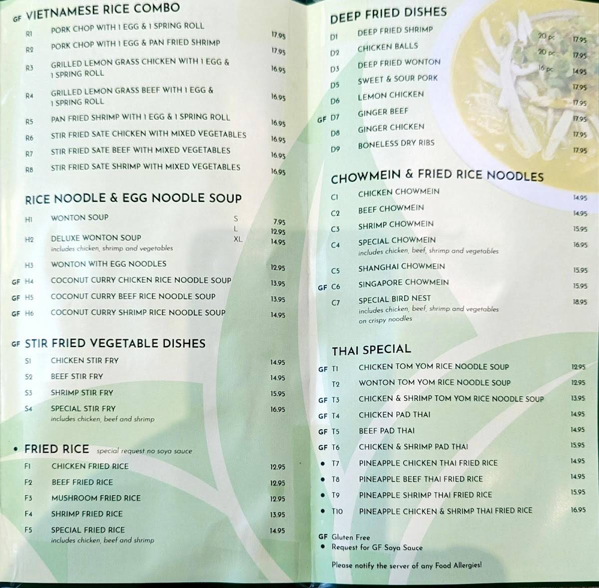 Menu at Fong's Kitchen restaurant, Saskatoon, Faithfull Ave