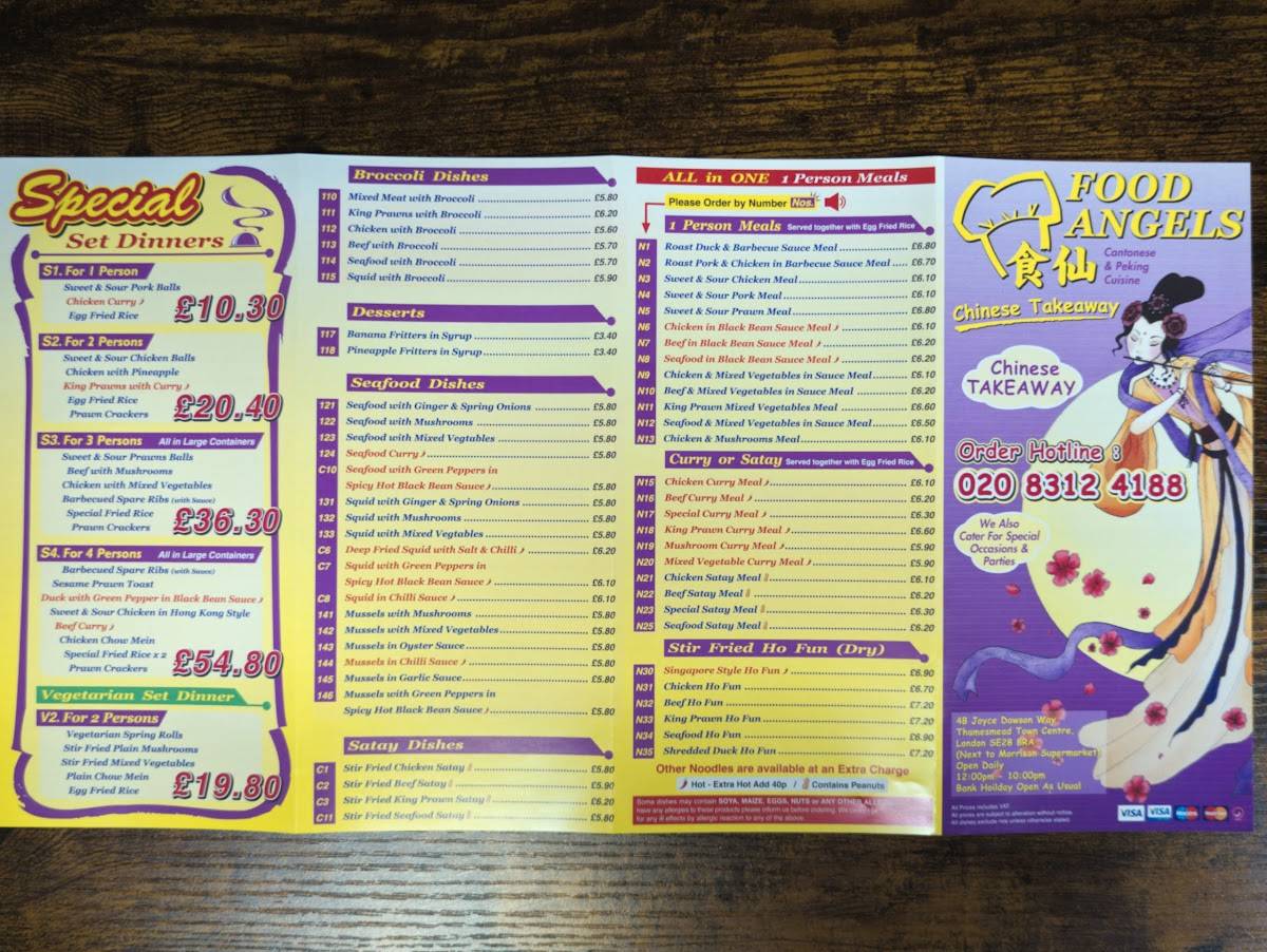 Menu at Food Angels fast food, London, 4B